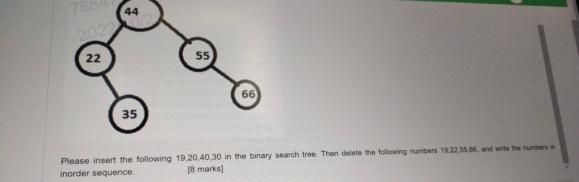 Solved Please insert the following 19,20,40,30 in the binary | Chegg.com