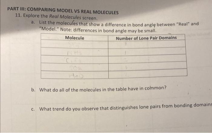 Solved PART III: COMPARING MODEL VS REAL MOLECULES 11. | Chegg.com