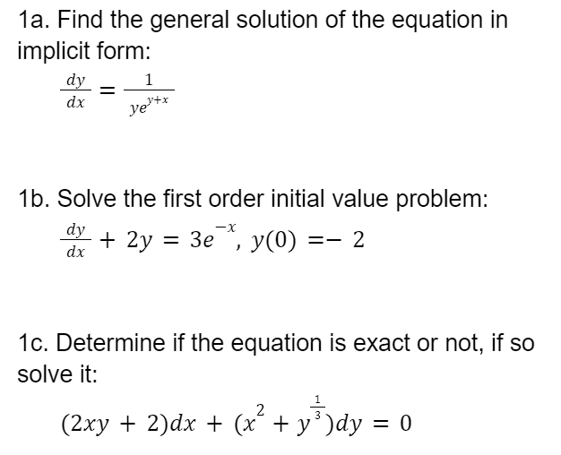 1a. ﻿Find the general solution of the equation | Chegg.com