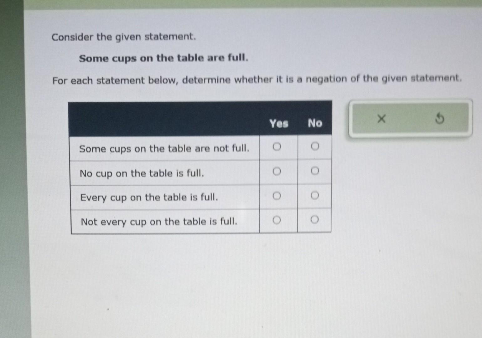 Solved Consider the given statement. Some cups on the table | Chegg.com