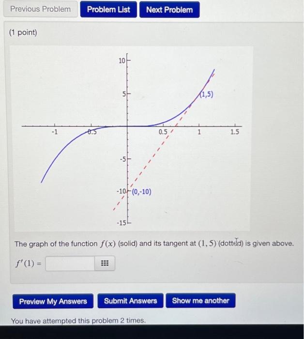 Solved Previous Problem (1 point) -1 Problem List Next | Chegg.com