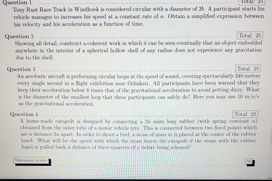 Solved Question 1 Total: 25 Tony Rust Race Track in Windhoek | Chegg.com