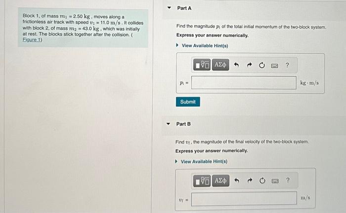 Solved Block 1, of mass m1=2.50 kg, moves along a | Chegg.com