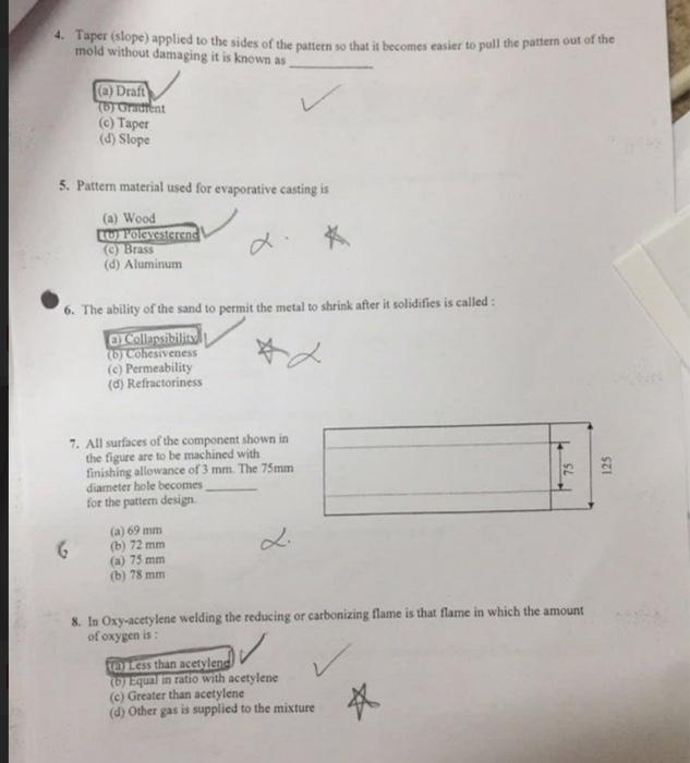 Solved 4. Taper (slope) applied to the sides of the pattern | Chegg.com