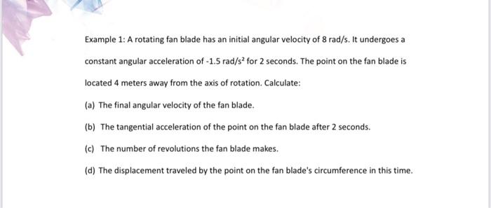 Solved Example 1: A rotating fan blade has an initial | Chegg.com