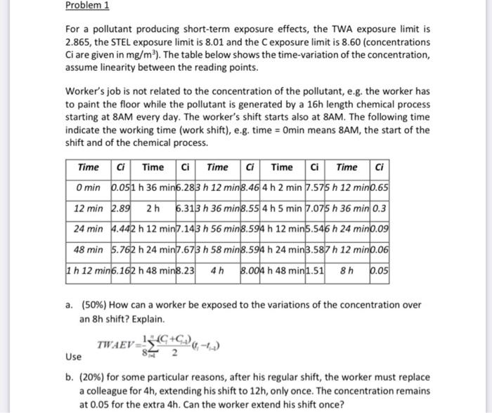 For a pollutant producing short-term exposure | Chegg.com