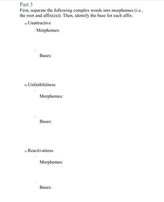 Solved (Morphology I) Part 1 Review/define the major | Chegg.com