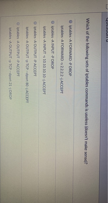 Solved UGALIUITO Which of the following sets of iptables | Chegg.com