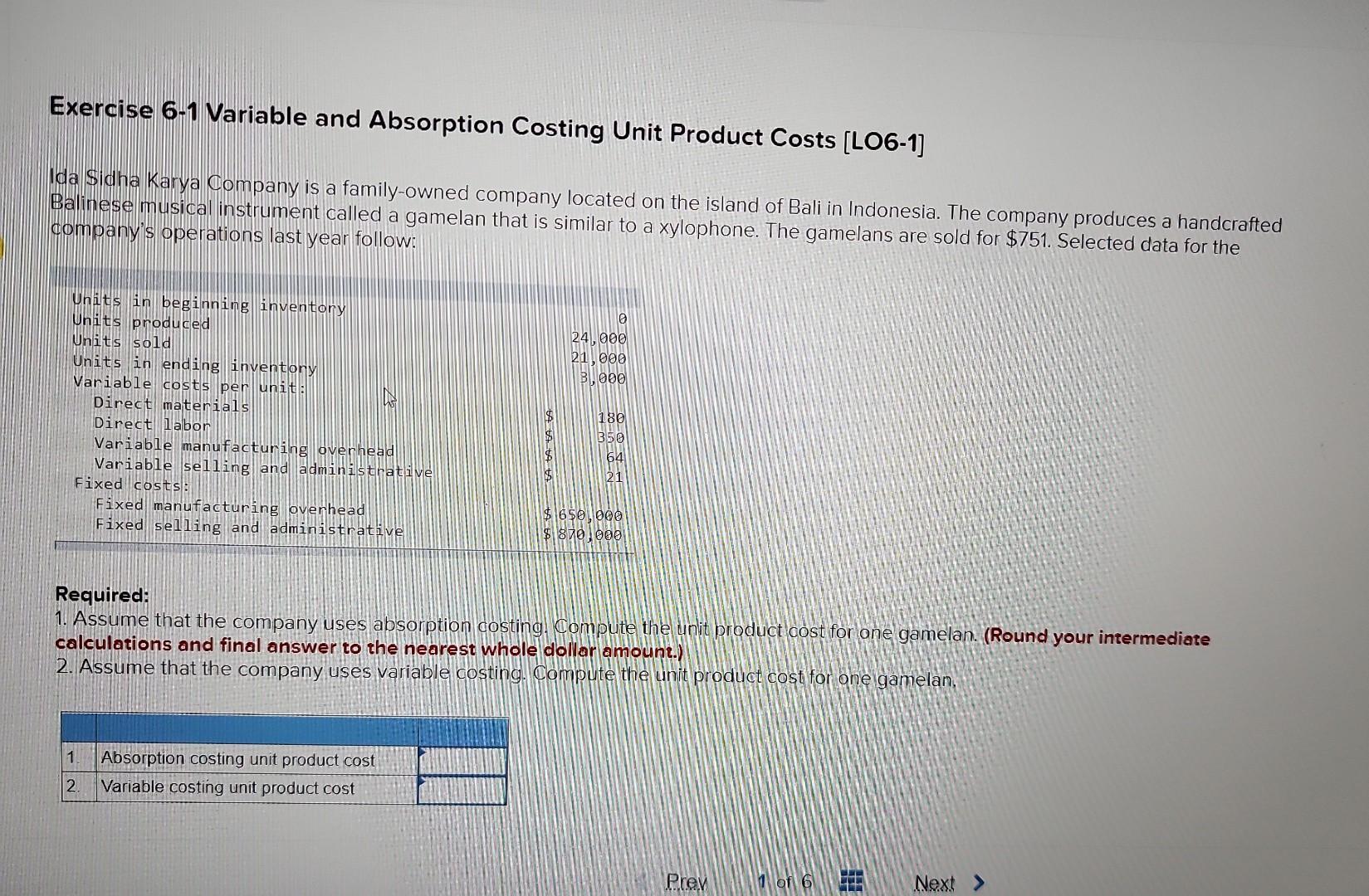 Solved Exercise 6-1 Variable and Absorption Costing Unit | Chegg.com