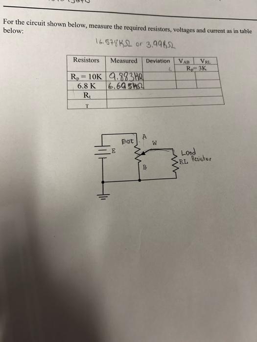 Solved For the circuit shown below, measure the required | Chegg.com