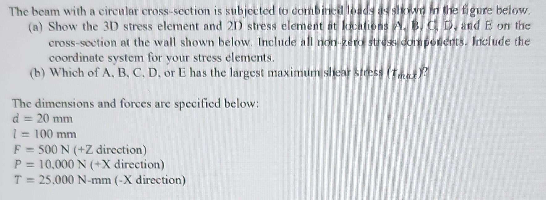 Solved The beam with a circular cross-section is subjected | Chegg.com