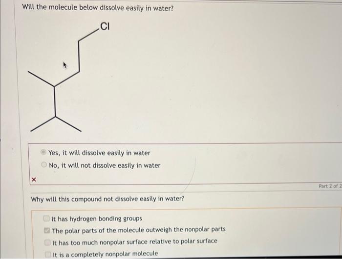 Solved Will the molecule below dissolve easily in water? | Chegg.com