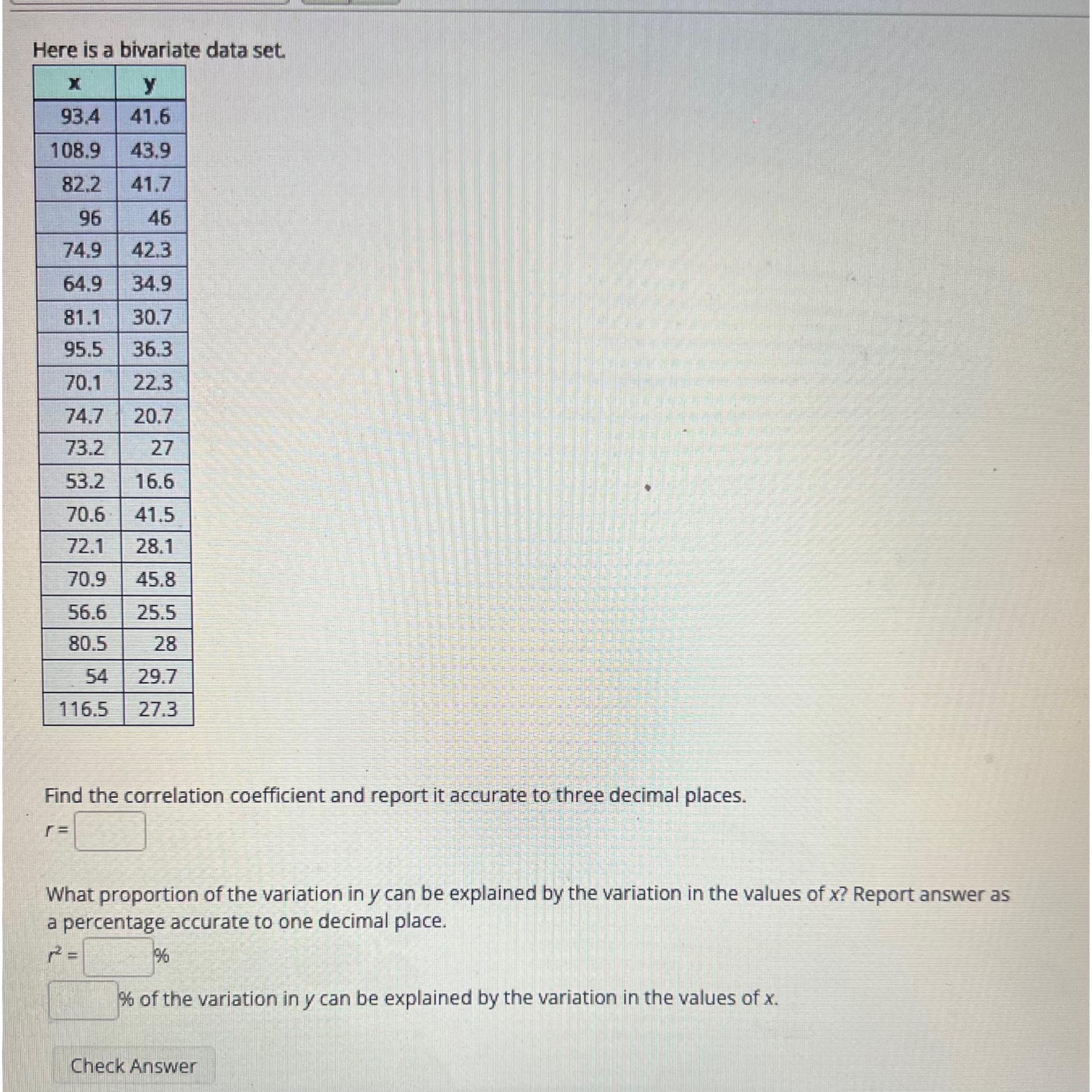 Solved Here is a bivariate data set\table[[x,y | Chegg.com