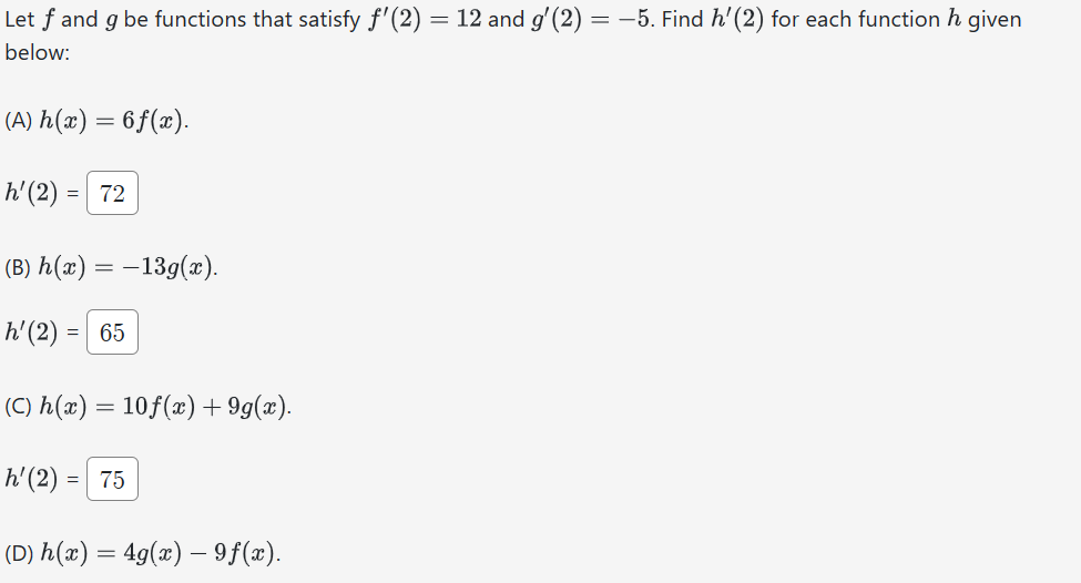 Solved Let f ﻿and g ﻿be functions that satisfy f'(2)=12 ﻿and | Chegg.com