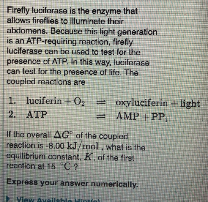 Solved Firefly luciferase is the enzyme that allows | Chegg.com