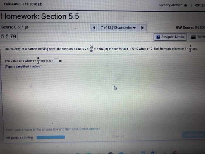 Solved the velocity of a particle moving back and forth on a | Chegg.com