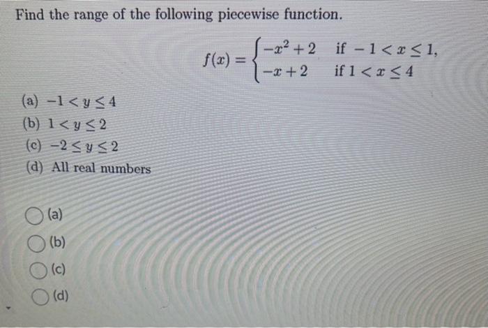 Solved Find the range of the following piecewise function. | Chegg.com