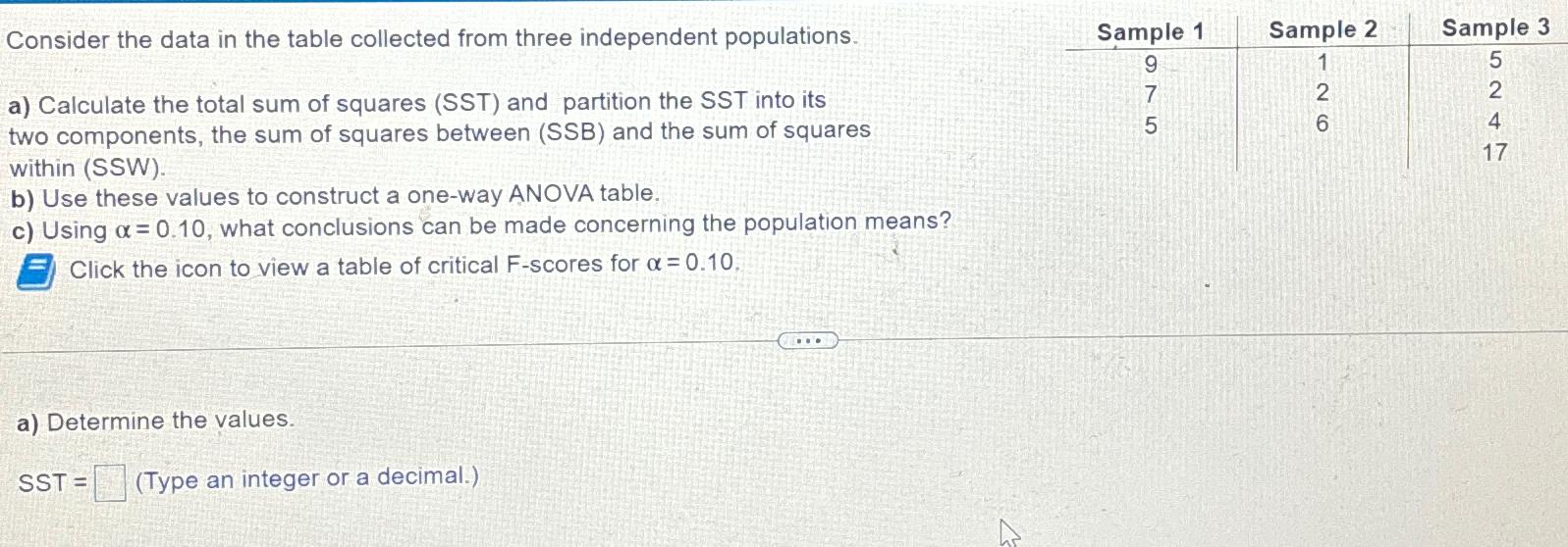 Solved Consider the data in the table collected from three | Chegg.com
