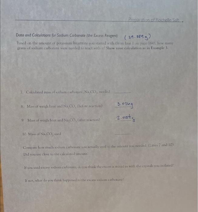 Solved Preparation of Rochelle Salt: Data and Calculations | Chegg.com