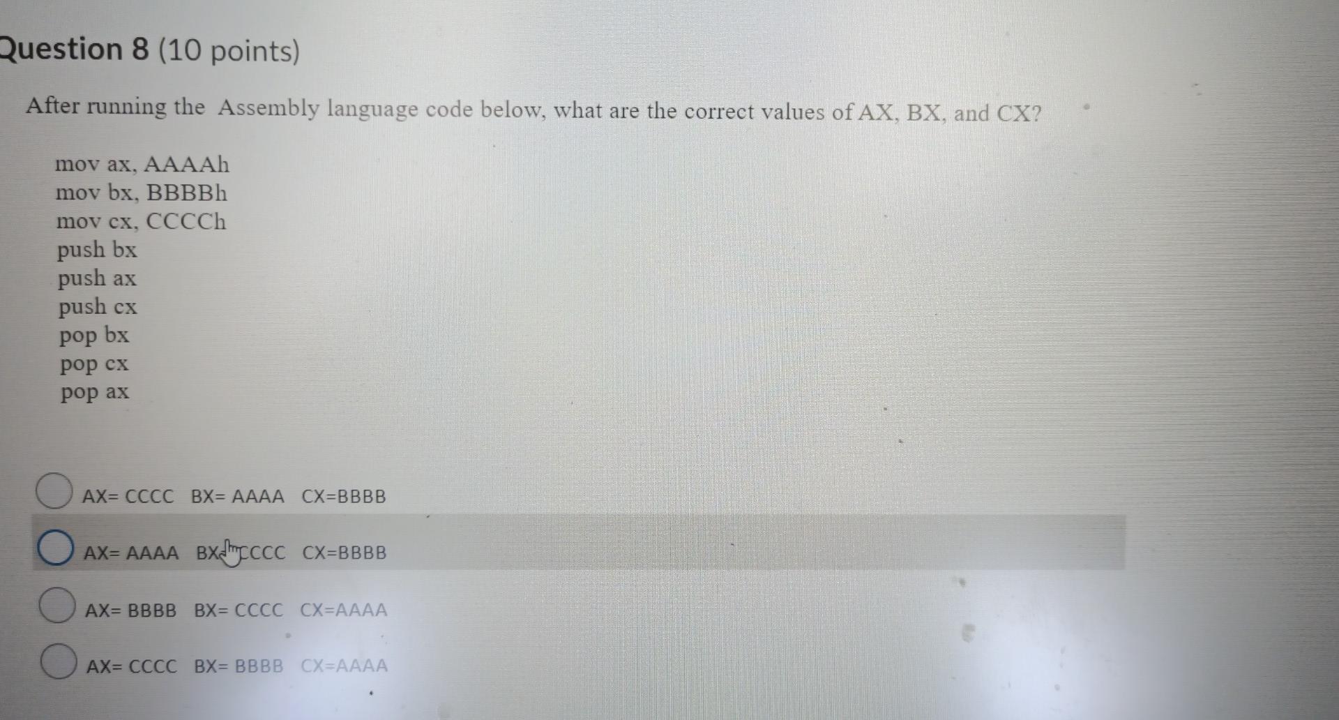 Solved Question 8 (10 points) After running the Assembly | Chegg.com