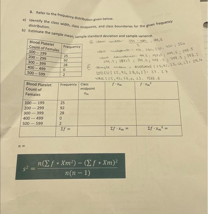 Solved 3. Refer to the frequency distribution given below. | Chegg.com
