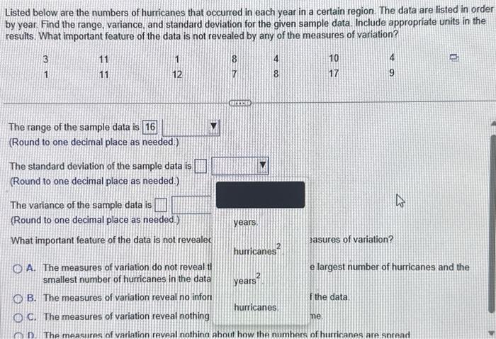 Solved Listed below are the numbers of hurricanes that | Chegg.com