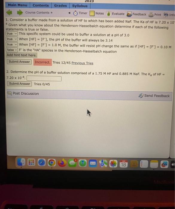 Solved 1. Consider a buffer made from a solution of HF to | Chegg.com