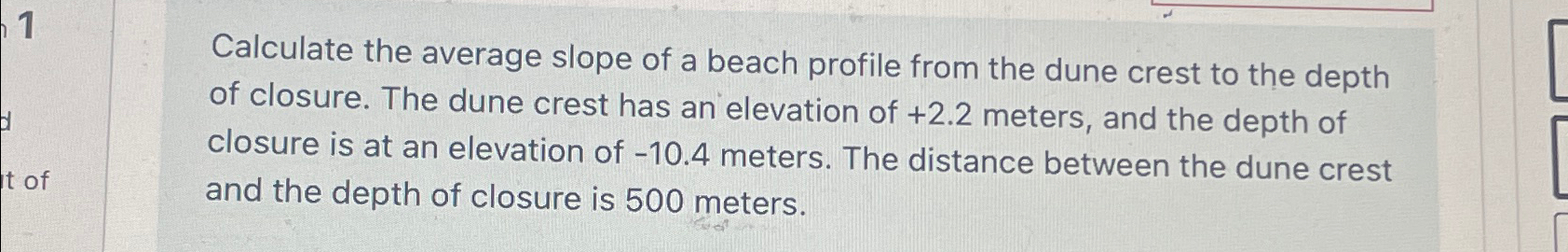 Solved Calculate the average slope of a beach profile from | Chegg.com
