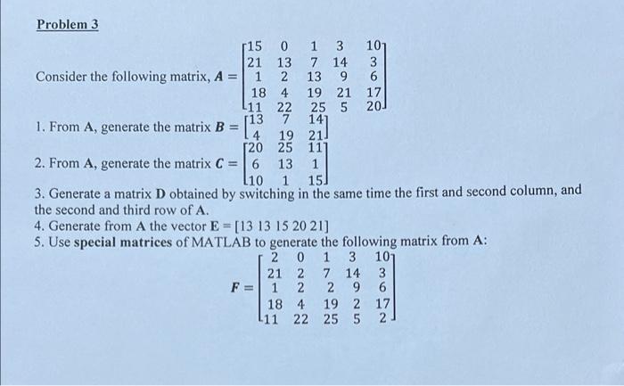 Solved Consider the following matrix, | Chegg.com
