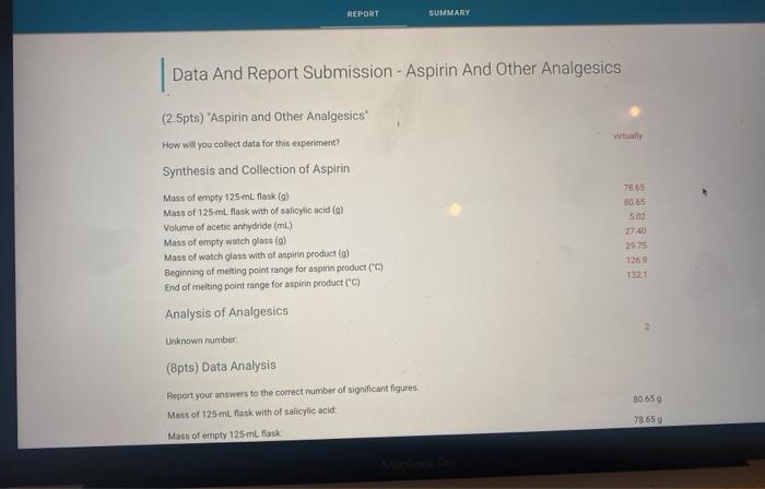 Solved REPORT SUMMARY Data And Report Submission - Aspirin | Chegg.com