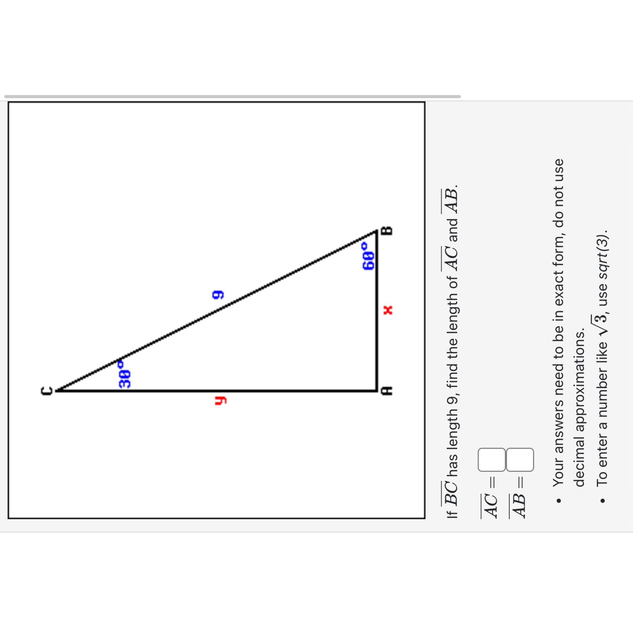 Solved If ?bar (BC) ﻿has length 9 , ﻿find the length of | Chegg.com