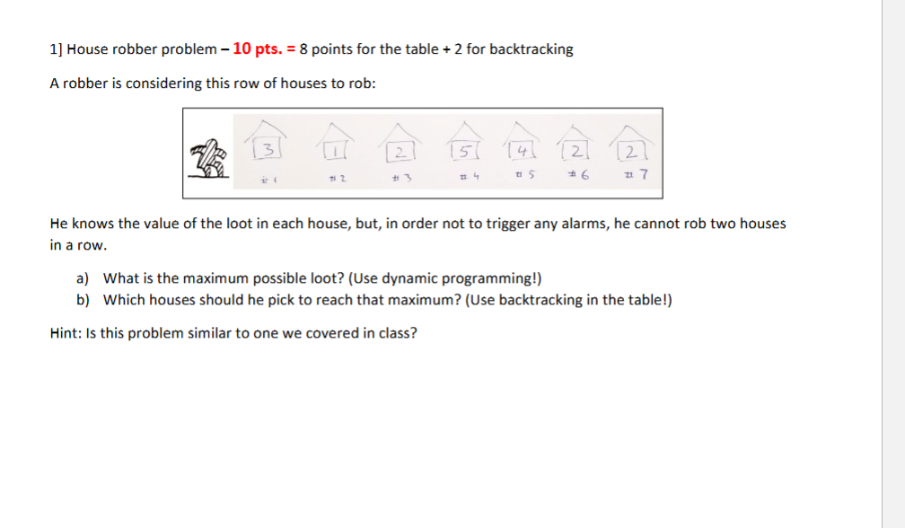 Solved 1] ﻿House robber problem - \( \mathbf{1 0} \) | Chegg.com