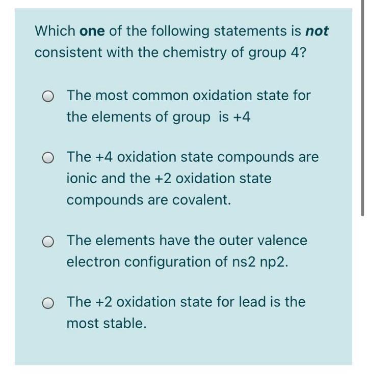 Solved The group 14 elements form hydrides. both covalent | Chegg.com