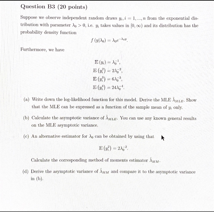Solved Question B3 (20 points) Suppose we observe | Chegg.com