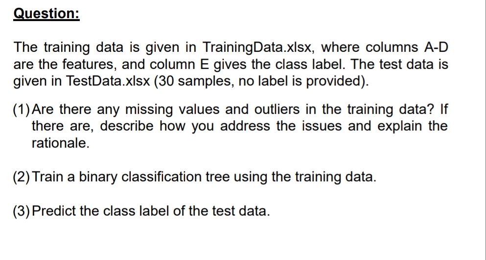 Solved Question:The training data is given in | Chegg.com