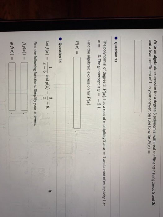 Solved Write an algebraic expression for a degree 3 | Chegg.com