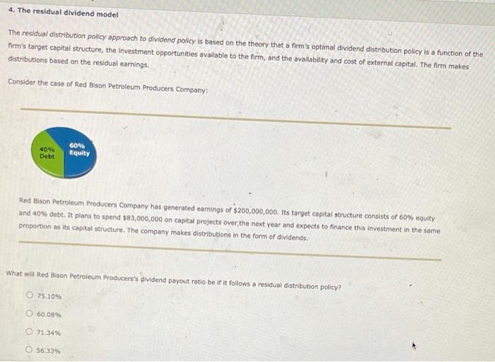Solved 4. The residual dividend model The residual | Chegg.com