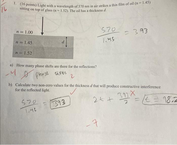 Solved 1. ( 16 points) Light with a wavelength of 570 nm in | Chegg.com