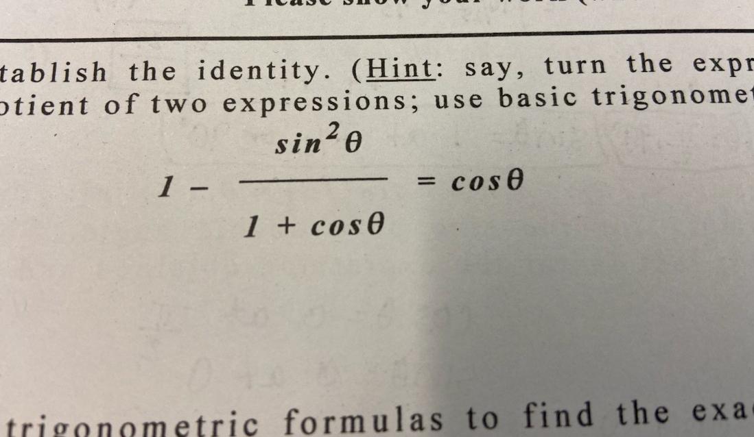 Solved tablish the identity. (Hint: say, turn the exp tient | Chegg.com