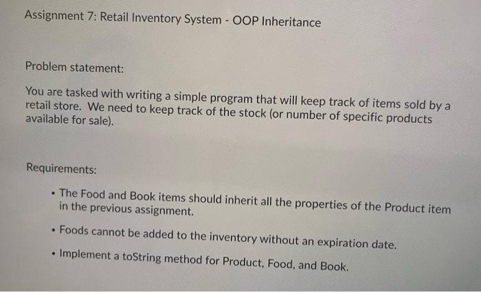 Solved Assignment 7: Retail Inventory System - OOP | Chegg.com