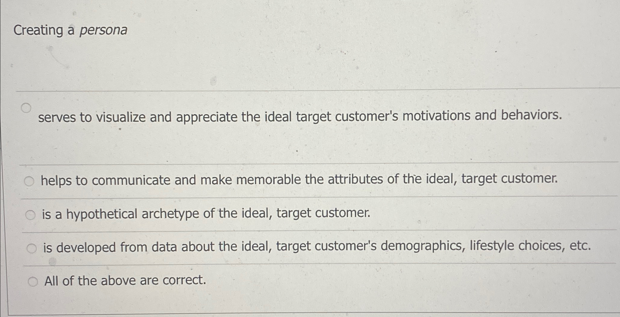 Solved Creating a personaserves to visualize and appreciate | Chegg.com