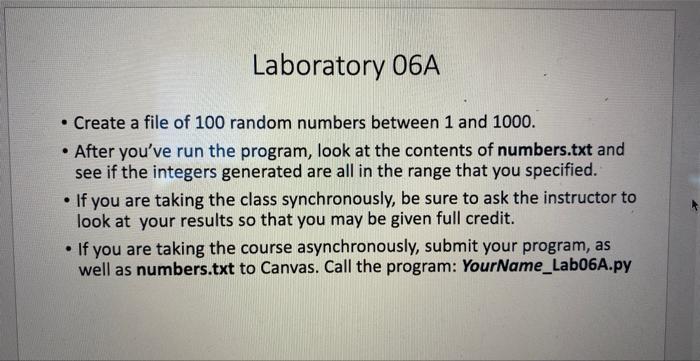 Solved Laboratory 06a Create A File Of 100 Random Numbers 7248