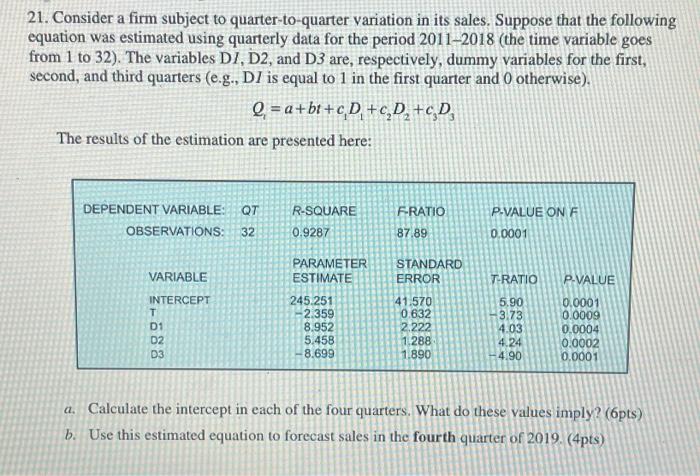 21. Consider a firm subject to quarter-to-quarter | Chegg.com