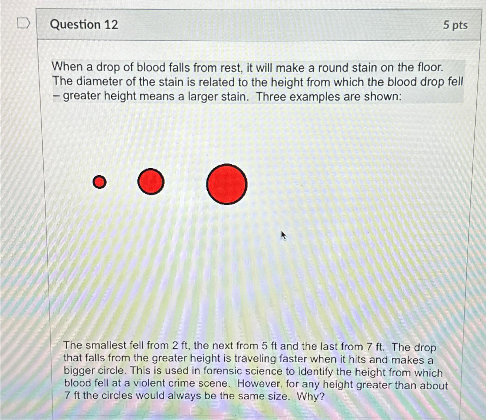 Solved Question 125 ﻿ptsWhen a drop of blood falls from | Chegg.com