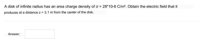 Solved A disk of infinite radius has an area charge density | Chegg.com