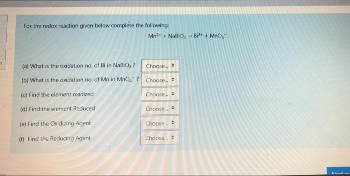 Solved For the redox reaction given below complete the | Chegg.com