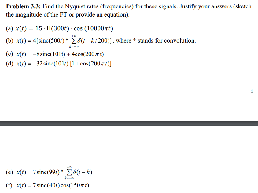 Solved Problem 3.3: Find the Nyquist rates (frequencies) | Chegg.com