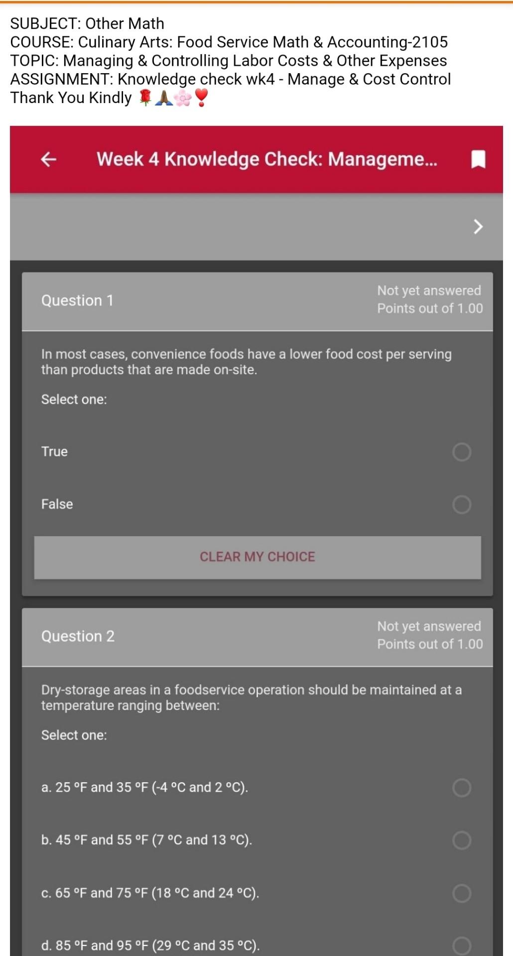 Solved SUBJECT: Other Math COURSE: Culinary Arts: Food | Chegg.com