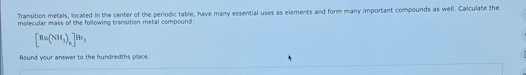 Solved Transition metals, located in the center of the | Chegg.com