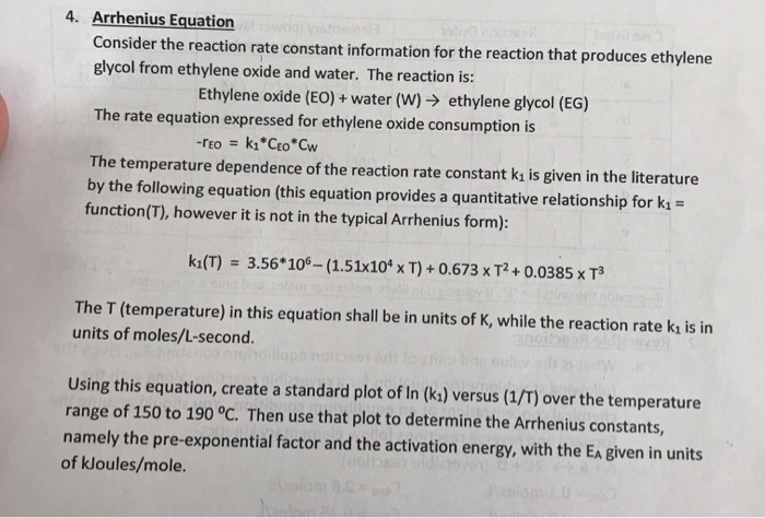 Solved 4. Arrhenius Equation Consider the reaction rate | Chegg.com